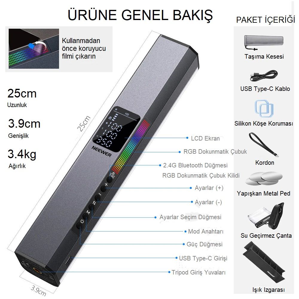 Neewer RGB1 Manyetik El Tipi LED Işık Tüpü Fiyatı - Taksit Seçenekleri ...